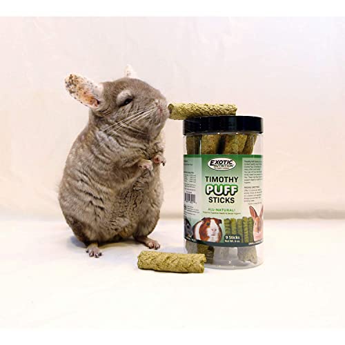 Timothy Puff Sticks - Healthy Natural Timothy Hay Chew Treat - High Protein, High Fiber - Guinea Pigs, Rabbits, Chinchillas, Prairie Dogs, Degus, Hamsters, Rats, Tortoises & Other Herbivores