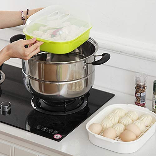 Microwave Oven Steamer Cook Container with Lid Plastic for Steamed Bread Bun Dumpling Fish Kitchen Utensil (Green)