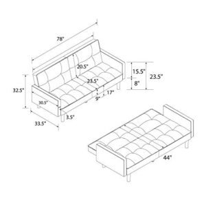 DHP Hayden 78 Inch Futon Sofa Bed in Microfiber, Upholstered Couch Sleeper with Tufted Back and Seat, Mid-Century Modern, Gray