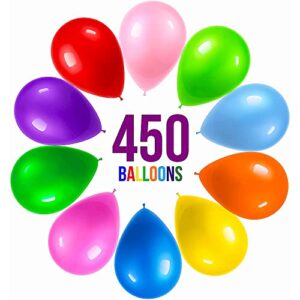 prextex 12-inch latex balloons 450 pack - assorted multi-color rainbow balloons for party decorations, wedding balloon arch kit, baby shower, birthday, graduation, premium strong balloons