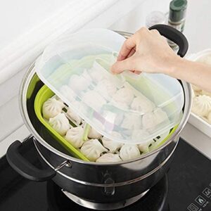 Microwave Oven Steamer Cook Container with Lid Plastic for Steamed Bread Bun Dumpling Fish Kitchen Utensil (Green)