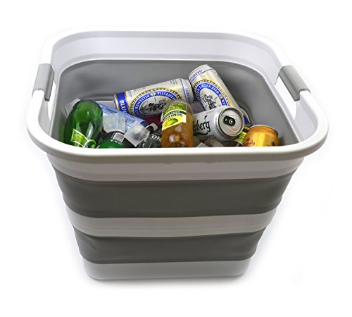 SAMMART 35L(9.2 gallon) Set of 2 Collapsible Plastic Laundry Basket-Square Tub/Basket-Foldable Storage Container-Portable Washing Tub-Space Saving Hamper,Water capacity 28L(7.4 gallon) (2, Grey)