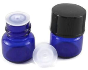 1/4 dram (1ml) cobalt blue glass vial bottle (144) w/flat black screw caps and orifice reducers