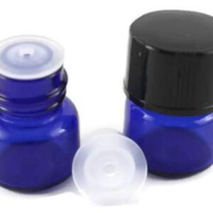 1/4 Dram (1ml) Cobalt Blue Glass Vial Bottle (144) w/Flat Black Screw Caps and Orifice Reducers