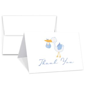 baby boy blue stork thank you greeting cards, baby shower greetings, invitation congratulations celebration celebratory appreciation gift cards – 25 per pack, envelopes included – 4.25" x 5.5"