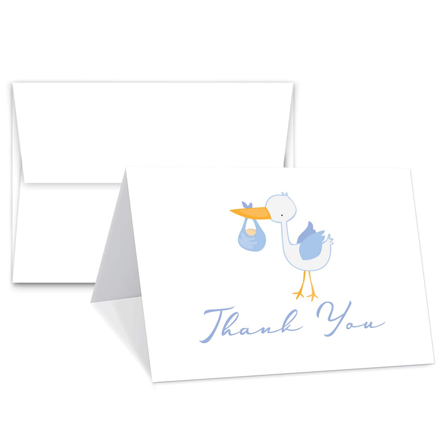 Baby Boy Blue Stork Thank You Greeting Cards, Baby Shower Greetings, Invitation Congratulations Celebration Celebratory Appreciation Gift Cards – 25 per Pack, Envelopes Included – 4.25" x 5.5"