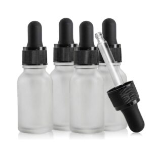 12pcs 15ml/0.50 oz glass essential oils bottles thick frosted dropper bottle vials container for cosmetics, serums, e-liquid, essential oils, aromatherapy, lab or home diy supplies (translucent)