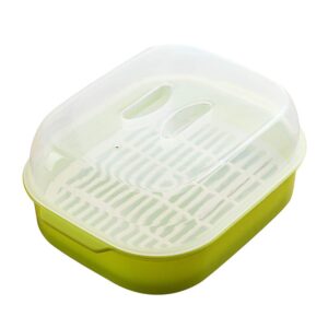 microwave oven steamer cook container with lid plastic for steamed bread bun dumpling fish kitchen utensil (green)