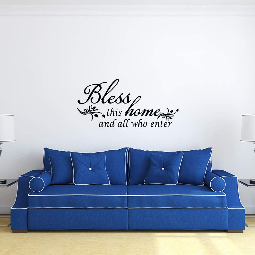 Decaltor Bless This Home and All who Enter - Vinyl Wall Decal Entryway Living Room Décor Art Letters Quotes Stencil