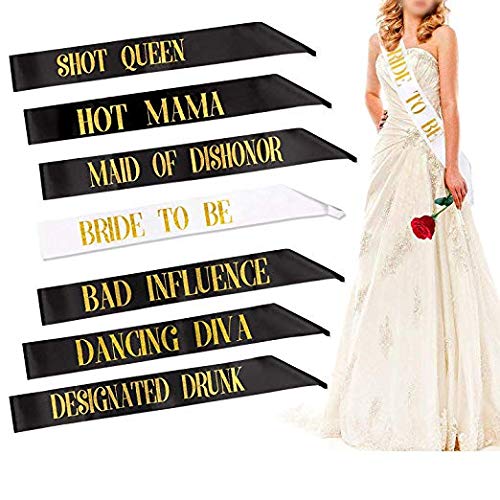 7 Pack Hen Party Sash, 1 White Bride to Be Sash+6 Black Team Bride Tribe Hen Do Sash for Girls Hen Night Out Bridal Shower Wedding Bachelorette Party Accessories