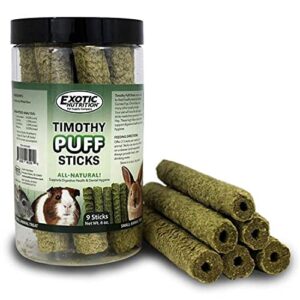 timothy puff sticks - healthy natural timothy hay chew treat - high protein, high fiber - guinea pigs, rabbits, chinchillas, prairie dogs, degus, hamsters, rats, tortoises & other herbivores