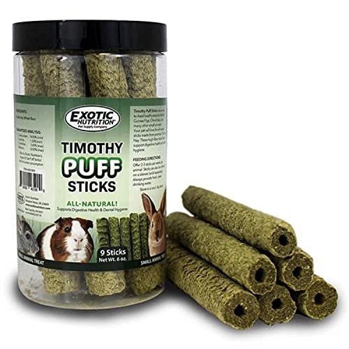 Timothy Puff Sticks - Healthy Natural Timothy Hay Chew Treat - High Protein, High Fiber - Guinea Pigs, Rabbits, Chinchillas, Prairie Dogs, Degus, Hamsters, Rats, Tortoises & Other Herbivores