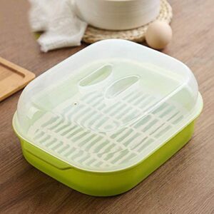 Microwave Oven Steamer Cook Container with Lid Plastic for Steamed Bread Bun Dumpling Fish Kitchen Utensil (Green)