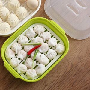 Microwave Oven Steamer Cook Container with Lid Plastic for Steamed Bread Bun Dumpling Fish Kitchen Utensil (Green)