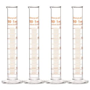 stonylab 4-pack borosilicate glass 50ml heavy wall graduated cylinder measuring cylinder, 50ml