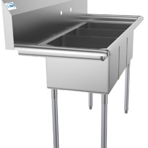 KoolMore 3 Compartment Stainless Steel NSF Commercial Kitchen Sink with Drainboard - Bowl Size 12" x 16" x 10",Silver