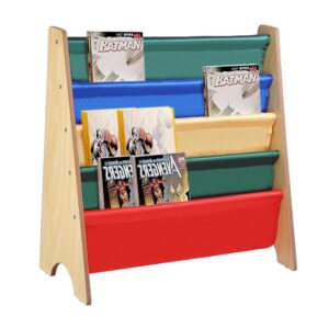 ZeHuoGe Natural Kids Sling Bookshelf Book Display Holder 24-7/16"x10-7/16 x24 Original Wood Color Smooth Cambered Edges Collapsible Cubes US Delivery (Natural)