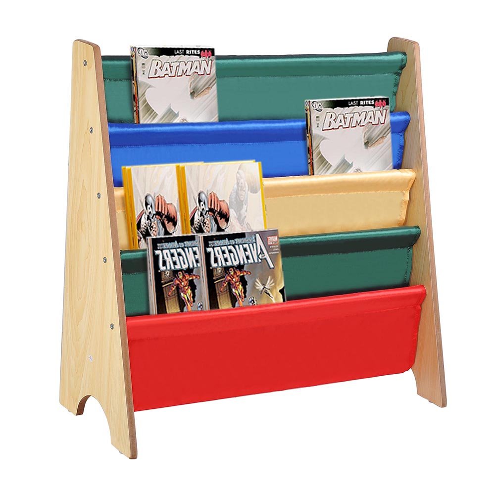 ZeHuoGe Natural Kids Sling Bookshelf Book Display Holder 24-7/16"x10-7/16 x24 Original Wood Color Smooth Cambered Edges Collapsible Cubes US Delivery (Natural)