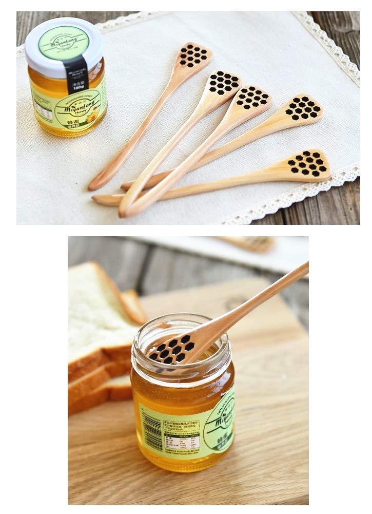 12 Pack Wooden Honey Comb Honey Stick Honey Dipper Spoon, Coffee Stiring Spoon, Tableware for Wedding or Party Favors