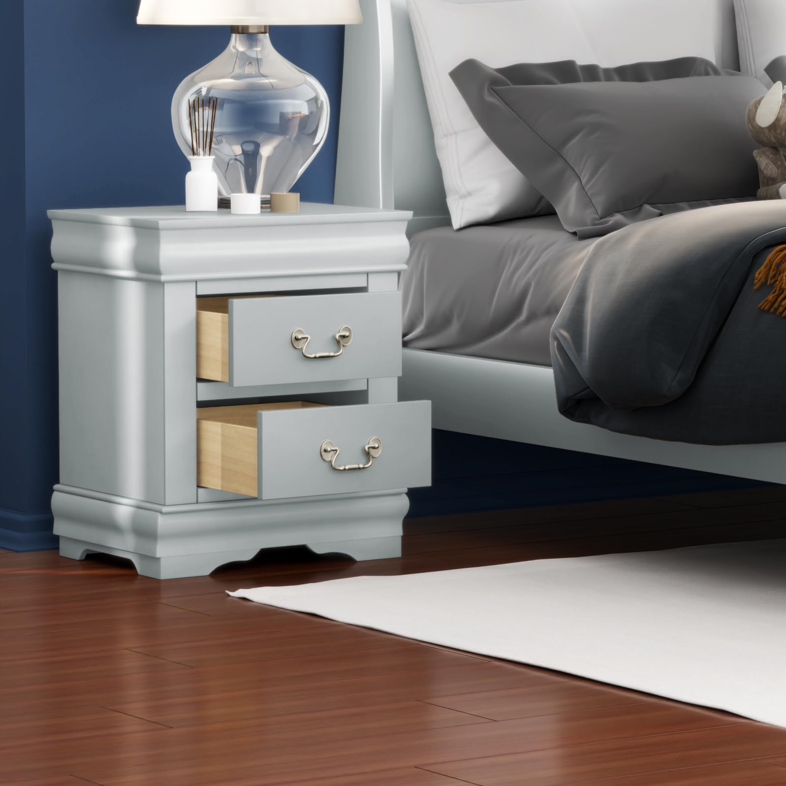 Acme Louis Philippe Nightstand in Platinum