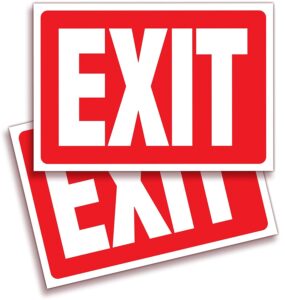 isyfix exit signs stickers – 2 pack 10x7 inch – premium self-adhesive vinyl, laminated for ultimate uv, weather, scratch, water and fade resistance, indoor and outdoor