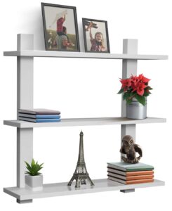 sorbus bathroom shelves - 3-tier wall mounted floating shelves for books, trophies, wall decor, kitchen, living room & bathroom decor - decorative hanging display over the toilet storage shelf - white