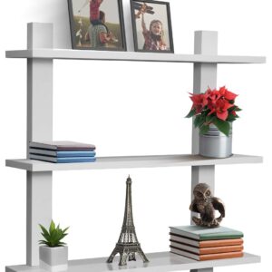 Sorbus Bathroom Shelves - 3-Tier Wall Mounted Floating Shelves for Books, Trophies, Wall Decor, Kitchen, Living Room & Bathroom Decor - Decorative Hanging Display Over the Toilet Storage Shelf - White