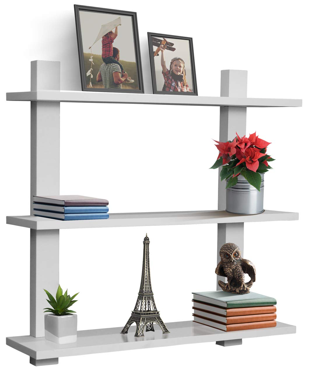 Sorbus Bathroom Shelves - 3-Tier Wall Mounted Floating Shelves for Books, Trophies, Wall Decor, Kitchen, Living Room & Bathroom Decor - Decorative Hanging Display Over the Toilet Storage Shelf - White