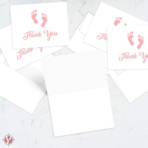 Baby Girl Pink Footprint Thank You Cards With Envelopes - Blank on The Inside - Baby Shower Gifts | 4.25" x 5.5" Inches When folded | Value Pack of 25 Cards & Envelopes