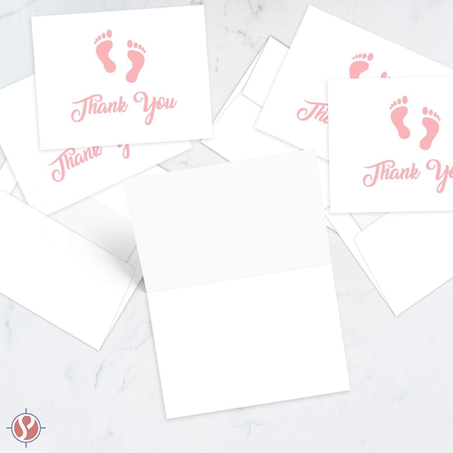 Baby Girl Pink Footprint Thank You Cards With Envelopes - Blank on The Inside - Baby Shower Gifts | 4.25" x 5.5" Inches When folded | Value Pack of 25 Cards & Envelopes