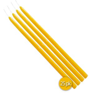 Hyoola Thin Beeswax Taper Candles - 25 Pack - Handmade, All Natural, 100% Pure Scented Bee Wax Candle - Tall, Decorative, Golden Yellow - 6” Tall - Handmade in The USA