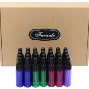 Furnido Dropper Sample Bottles For Essential Oils,5ml 35 Pack Multicolored Little Glass Dropper With Pure Dropper Sample Tubes&Black Screw Cap For Travel Perfume Aromatherapy Cosmetic Container