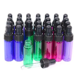 furnido dropper sample bottles for essential oils,5ml 35 pack multicolored little glass dropper with pure dropper sample tubes&black screw cap for travel perfume aromatherapy cosmetic container