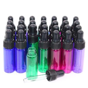 Furnido Dropper Sample Bottles For Essential Oils,5ml 35 Pack Multicolored Little Glass Dropper With Pure Dropper Sample Tubes&Black Screw Cap For Travel Perfume Aromatherapy Cosmetic Container