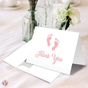 Baby Girl Pink Footprint Thank You Cards With Envelopes - Blank on The Inside - Baby Shower Gifts | 4.25" x 5.5" Inches When folded | Value Pack of 25 Cards & Envelopes