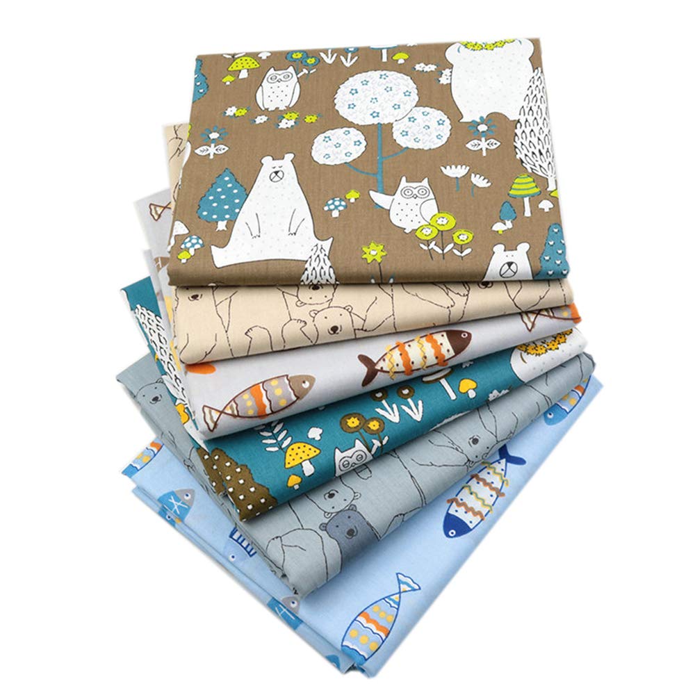 6Pcs Cartoon Prined 18" x 22" Fat Quarters Fabric Bundles for Patchwork Quilting,Pre-Cut Quilt Squares for DIY Sewing Patterns Crafts