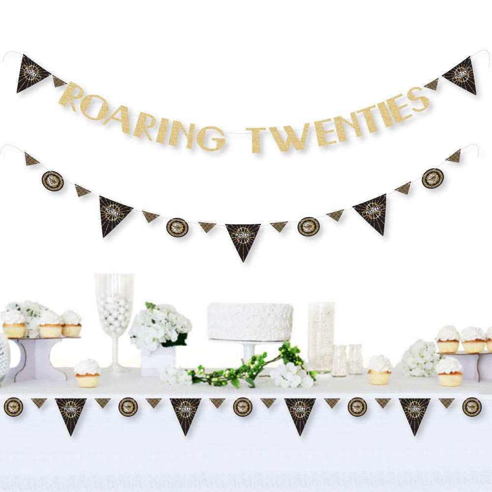 Big Dot of Happiness Roaring 20's - 1920s Art Deco Jazz Party Letter Banner Decoration - 36 Banner Cutouts and No-Mess Real Gold Glitter Roaring Twenties Banner Letters