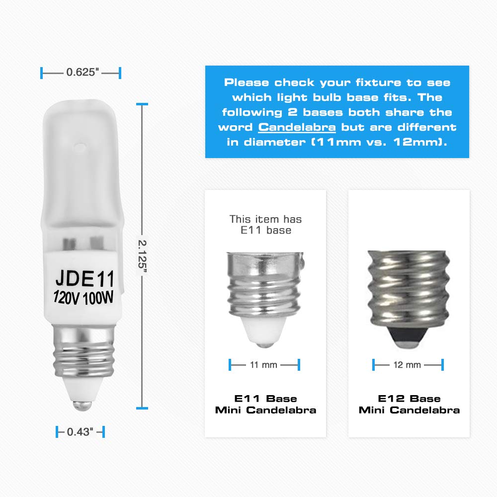 4-Pack JDE11 120V 100W Frosted Halogen JDE11 100W Bulb Warm White 100 Watt T4 E11 Bulb Frosted JD E11 T4 100W for Chandeliers, Pendants, Table Lamps, Cabinet Lighting, Mini-Candelabra Base T4 Bulb