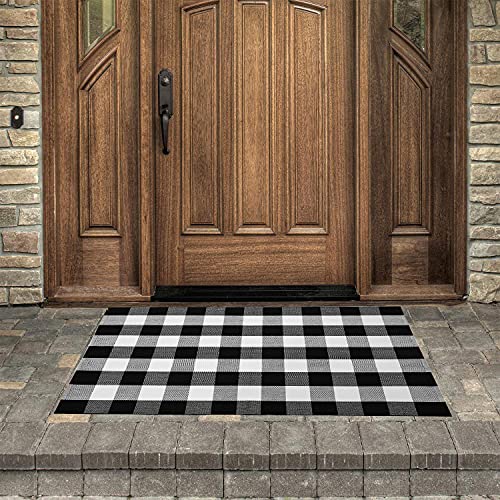 COZRAKON Buffalo Check Rug, Reversible Indoor Woven Plaid Outdoor Door Mat for Front Porch, Layered Doormats Porch, Farmhouse Area Rugs, 3' x 5', Black/White