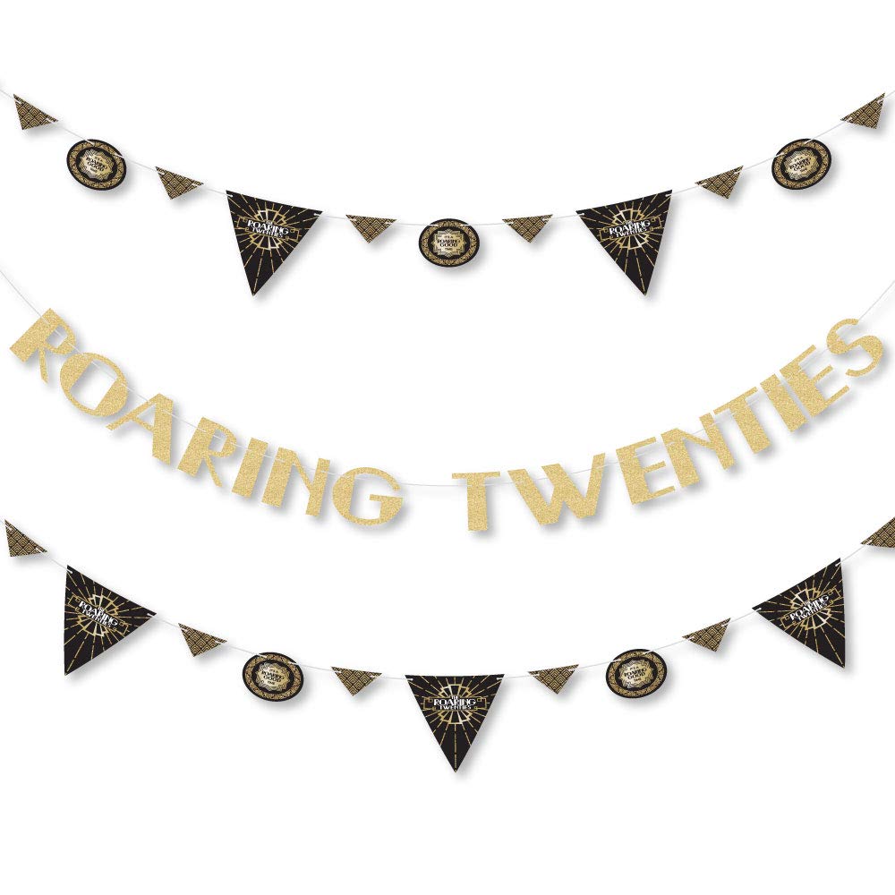 Big Dot of Happiness Roaring 20's - 1920s Art Deco Jazz Party Letter Banner Decoration - 36 Banner Cutouts and No-Mess Real Gold Glitter Roaring Twenties Banner Letters