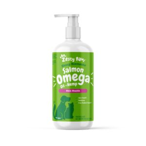 zesty paws salmon omega oil hemp for dogs and cats with wild alaskan salmon oil omega 3 and 6 fatty acids with epa dha for pets supports normal skin moisture and immune system function 16oz