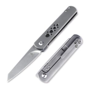 kizer pocket folding knife front flipper reverse tanto s35vn blade titanium handles edc knife, foldable outdoor carry for men women gift, feist ki3499s