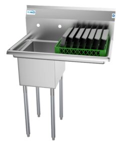 koolmore 1 compartment stainless steel nsf commercial kitchen prep & utility sink with drainboard - bowl size 12" x 16" x 10", silver