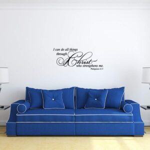 I can do All Things Through Christ who Strengthens me Philippians 4:13 Wall Decal Vinyl Christian Quotes Bible Scripture Inspirational Words Wall Stickers Religious Home Décor