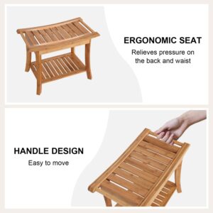 Kinsuite Bamboo Wooden Shower Bench Seat Bathroom Shower Chair with Storage Shelf Organizer Stool Indoor Bathing Bench for Inside Shower