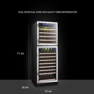 Lanbo Dual Door Dual Zone Built-in Wine Cooler with Front Exhaust, 162 Bottle