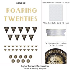 Big Dot of Happiness Roaring 20's - 1920s Art Deco Jazz Party Letter Banner Decoration - 36 Banner Cutouts and No-Mess Real Gold Glitter Roaring Twenties Banner Letters