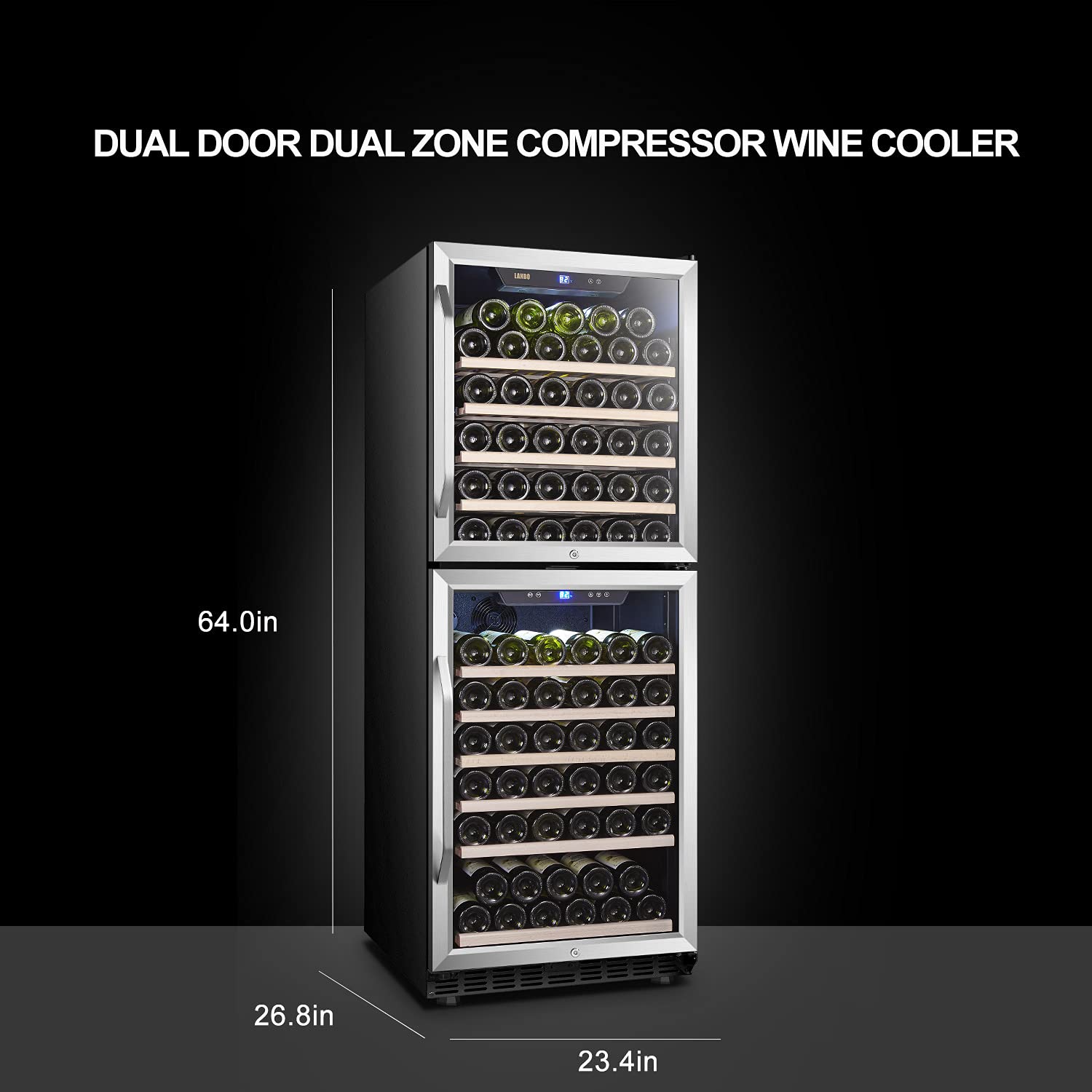 Lanbo Built-in Dual Zone Wine Cooler with Double-Layer Glass Door, 133 Bottle