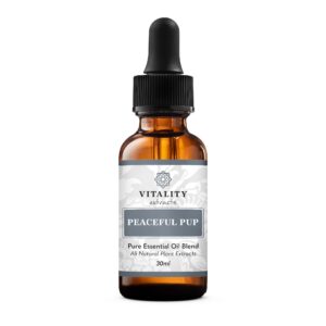 peaceful pup - dog anxiety & stress relief (by vitality extracts) - natural calm, ease anxiety & stress, aromatherapy, lavender essential oil, lemon essential oil, in almond oil base