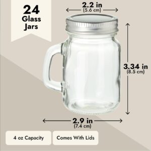 Juvale 24 Pack 4 oz Mason Jars with Lids, Mini Glass Jars with Metal Lids and Handles for Arts and Crafts, DIY Projects